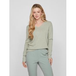 V-Ausschnitt-Pullover Vila "VIRIL V-NECK L/S KNIT TOP - NOOS", Damen, Gr. M (38), gr&uuml;n (oil gr&uuml;n detail:melange), Feinstrick, Obermaterial: 50% Viskose, 27% Nylon, 23% Polyester, meliert, unifarben, regular fit normal, V-Ausschnitt, Pullover, Materialmix, regular fit