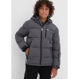 bonprix warm gef&uuml;tterte Winter-Steppjacke mit Kapuze, grau, Gr.128/134, Komfortable Jungen Winterjacke mit reflektierenden Details