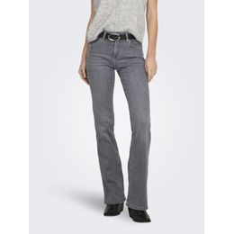 Bootcut-Jeans Only "ONLBLUSH MID WAIST FLARED DNM REA1099", Damen, Gr. S, L&auml;nge 32, grau denim, Denim/Jeans, Obermaterial: 92% Baumwolle, 6% Elastomultiester, 2% Elasthan, unifarben, ausgestellt lang, Jeans, mit dezentem Used-Look