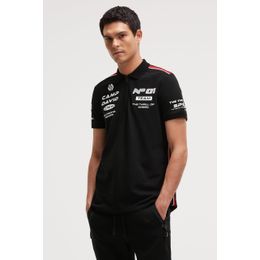 Poloshirt CAMP DAVID, Herren, Gr. L, schwarz, Piqu&eacute;, Material: 97% Baumwolle, 3% Elasthan, bedruckt, regular fit normal, hoch geschlossener Ausschnitt, eingesetzt B&uuml;ndchen, Shirts, mit Baumwolle