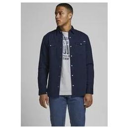 Jack & Jones Jeanshemd JACK & JONES "JJESHERIDAN im Workwear-Stil mit robuster Baumwollqualit&auml;t", Herren, Gr. XXL, N-Gr, blau (navy), Web, Obermaterial: 100% Baumwolle, schmal, Hemden Jeanshemd, unifarben, modisch, slim fit, Baumwolle, Hemdkragen