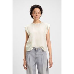 Shirtbluse BOSS Orange "Irnette Premium Damenmode", Damen, Gr. 42, wei&szlig; (open wei&szlig; 118), Web, Obermaterial: 60% Cupro, 40% Viskose, unifarben, regular fit h&uuml;ftbedeckend, Rundhals, mit Umschlag, Blusen, mit &Auml;rmelaufschlag