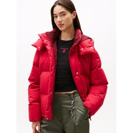 Steppjacke Tommy Jeans "TJW ALASKA GRID DOWN JACKET EXT", Damen, Gr. L (40), rot (ruby rhubarb), Web, Obermaterial: 100% Polyester, unifarben, regular fit, Jacken Steppjacke