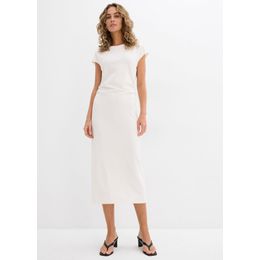 bonprix Midikleid aus softem Viskose-Mix, wei&szlig;, Gr.44/46 (L), Schmal geschnittenes T-Shirt-Kleid aus flie&szlig;endem Viskose-Mix mit Abn&auml;hern in der Taille und einem Rei&szlig;verschluss hinten, aus Viskose
