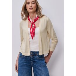 Strickjacke Street One "Style Nette", Damen, Gr. 44, beige (smoke beige), Jersey, Obermaterial: 60% Viskose, 40% Polyester, unifarben, normal h&uuml;ftbedeckend, V-Ausschnitt, abgerundeter Saum, Strickjacken Strickjacke, in offener Passform