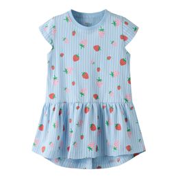 Jerseykleid name it "NMFVIGGA CAPSL DRESS F1 NOOS", M&auml;dchen, Gr. 122, N-Gr, chambray blau aop:striped strawberry, Jersey, Obermaterial: 100% Baumwolle, bedruckt, regular fit kurz, Rundhals, Kleider Jerseykleid, Baumwolle, regular fit