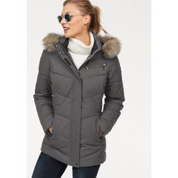 Steppjacke Polarino, Damen, Gr. 38, grau (anthrazit), Obermaterial: 100% Polyester. Besatz: 100% Polyester. Futter: 100% Polyester. Wattierung: 100% Polyester, Strickb&uuml;ndchen, Jacken Steppjacke, mit abnehmbarer Kapuze, mit Fellimitat, viele Taschen