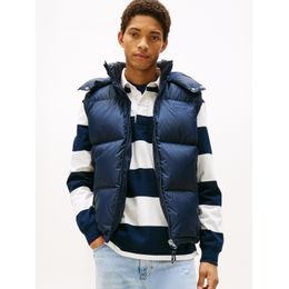Steppweste Tommy Jeans "ALASKA DOWN VEST", Herren, Gr. L, schwarz night navy, Web, Obermaterial: 100% Polyester, unifarben, regular fit normal, Rundhals, Westen Steppweste, Regular fit mit abnehmbarer Kapuze