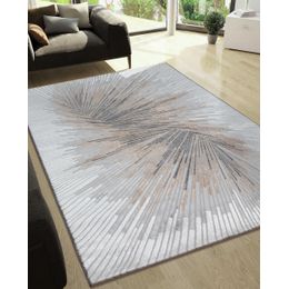Teppich OTTO HOME "Elora Kurzflor" Gr. 2, silber (silberfarben), B:80cm H:8mm L:150cm, Kunstfaser, Teppiche, Teppich, mit leichtem Glanz, Hoch Tief Struktur, elegantes Design, Wohnzimmer