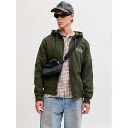 Jack & Jones Kapuzensweatjacke JACK & JONES "JJMAKOTO SWEAT ZIP HOOD", Damen, Gr. S, duffel bag, angeraute Sweatware, Obermaterial: 80% Baumwolle, 20% Polyester, bedruckt, regular fit, Rippb&uuml;ndchen, Sweatjacken