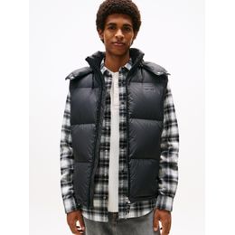 Steppweste Tommy Jeans "ALASKA DOWN VEST", Herren, Gr. XL, schwarz, Web, Obermaterial: 100% Polyester, unifarben, regular fit normal, Rundhals, Westen Steppweste, Regular fit mit abnehmbarer Kapuze