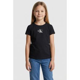 T-Shirt Calvin Klein Jeans "MICRO MONOGRAM TOP", M&auml;dchen, Gr. 16 (176), schwarz, Single Jersey, Obermaterial: 100% Baumwolle, unifarben, regular fit normal, Rundhals, eingesetzt abgesteppte Kante, Shirts T-Shirt, Regular fit f&uuml;r Kinder
