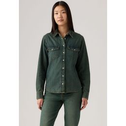 Levi's Jeansbluse LEVI'S "ESSENTIAL WESTERN", Damen, Gr. XS (34), verdant ventures top, Denim/Jeans, Obermaterial: 100% Baumwolle, Basic, figurbetont h&uuml;ftbedeckend, eckige 1-Knopf-Manschette mit Schlitz, Blusen Jeansbluse, mit Brusttaschen mit Druckkn&ouml;pfen