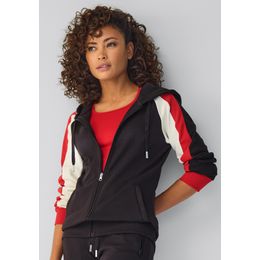 H.I.S. Kapuzensweatjacke H.I.S, Damen, Gr. L (44/46), schwarz, Interlock, Obermaterial: 100% Baumwolle, Sweatjacken, mit Colorblock Design am &Auml;rmel