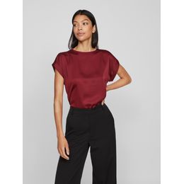 Kurzarmshirt Vila "VIELLETTE S/S SATIN TOP - NOOS", Damen, Gr. 38, rot (cabernet), Satin, Obermaterial: 100% Polyester, unifarben, regular fit normal, Rundhals, mit Umschlag, Shirts, Kunstfaser, regular fit
