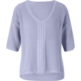 V-Ausschnitt-Pullover Heine "Pullover", Damen, Gr. 38, blau (bleu), 100% Baumwolle, unifarben, Pullover