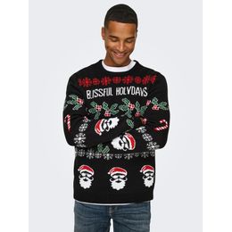 Only & Sons Strickpullover ONLY & SONS "ONSXMAS REG 5 ALLOVER CREW KNIT", Herren, Gr. XL, schwarz, Strick, Obermaterial: 100% Polyacryl, gemustert, festlich, regular fit normal, Rundhals, Rippb&uuml;ndchen, Pullover Strickpullover