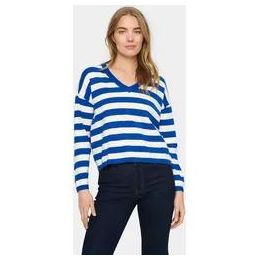 Strickpullover SAINT TROPEZ "FikamSZ V-Neck", Damen, Gr. M (38), blau (surf blau), Strick, Obermaterial: 52% Viskose, 28% Polyester, 20% Polyacryl, gestreift, relaxed fit, V-Ausschnitt, Pullover Strickpullover