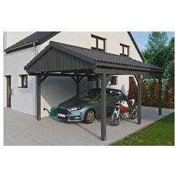 Skan Holz Einzelcarport SKANHOLZ "Fichtelberg", grau (dunkelgrau), B/H/T: 379cm x, Carports, mit Dachlattung