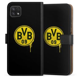 DeinDesign Galaxy A22 5G Handy Klapph&uuml;lle Handyh&uuml;lle aus Kunst Leder schwarz Flip Case Official Licensed Product Borussia Dortmund Bvb Sideflip mit langer Lasche