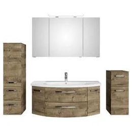 Badm&ouml;bel-Set SAPHIR "Serie 4010 4-teilig Keramik-Waschtisch mit LED-Spiegelschrank", braun (eiche ribbeck quer nachbildung), B:180,5cm H:200cm T:48cm, Holzwerkstoff, Kastenm&ouml;bel-Sets, Badm&ouml;bel-Set, Badezimmer Set mit Unterschrank, Midischrank, inkl. T&uuml;rd&auml;mpfer