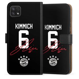 DeinDesign Galaxy A22 5G Handy Klapph&uuml;lle Handyh&uuml;lle aus Kunst Leder schwarz Flip Case Kimmich Fc Bayern M&uuml;nchen Fcb Sideflip mit langer Lasche