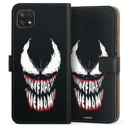 DeinDesign Galaxy A22 5G Handy Klapph&uuml;lle Handyh&uuml;lle aus Kunst Leder schwarz Flip Case Official Licensed Product Marvel Venom Sideflip mit langer Lasche