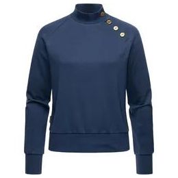 Sweatshirt Ragwear "Majjorka Solid", Damen, Gr. 5XL (50), blau (navy), Sweatware, Material: 70% Baumwolle, 30% Polyester, oversize h&uuml;ftlang, hoch geschlossener Ausschnitt, &Auml;rmel ohne &Auml;rmelschlitz Rippb&uuml;ndchen, Sweatshirts Sweatshirt, Damen Langarmshirt mit Rippb&uuml;ndchen und Zierkn&ouml;pfen
