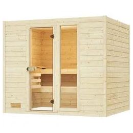 Sauna Weka "Massivholzsauna VALIDA 4", beige (natur), Bio-Ofen, externe Steuerung, 9 kW, Saunen, Blockbohlen, Fensterelement, moderne Ganzglast&uuml;r