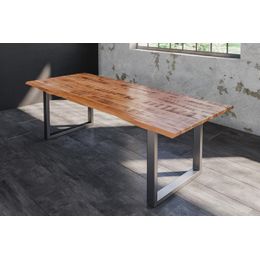Baumkantentisch Esstisch Mangoholz massiv U-Gestell silber 200 x 100 cm DORA