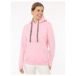 Hoodie Zwillingsherz "Nelina", Damen, Gr. XL, pink, Sweatware;Feinripp;Feinstrick, Obermaterial: 50% Baumwolle, 50% Polyester, bedruckt, unifarben, h&uuml;ftbedeckend, ohne Ausschnitt, Rippb&uuml;ndchen mit Daumenl&ouml;chern, Sweatshirts Hoodie, mit Leo Band und schlichter Stickerei "Stay Wild"