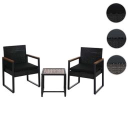 Mendler Poly-Rattan Garnitur HWC-P74, Lounge-Set Garten 2x Stuhl Tisch, Akazie Holz Stoff 180g/m˛ ~ Variante 119733