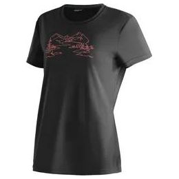 T-Shirt Maier Sports "Wilma Print", Damen, Gr. 42, schwarz, 100% Polyester, Rundhals, Shirts T-Shirt, Damen Kurzarmshirt, leichtes Sommer Funktionsshirt, Rundhals, Reg Fit