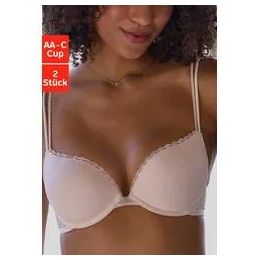Push-up-BH Petite Fleur, Damen, Gr. 70, Cup C, beige (wei&szlig;, puder), Mesh, Obermaterial: 80% Polyamid, 20% Elasthan, BHs Push-up-BH, aus s&uuml;&szlig;em Herzchen-Mesh mit edlen Spaghettitr&auml;gern, sexy Dessous