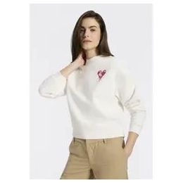 HUGO BOSS Sweater HUGO BLUE "Delessa", Damen, Gr. M (38), natural 102, Sweatware, Obermaterial: 100% Baumwolle, bedruckt, unifarben, regular fit h&uuml;ftlang, Rundhals, Rippstrickb&uuml;ndchen, Sweatshirts Sweater, Baumwoll-Terry mit Rundhals