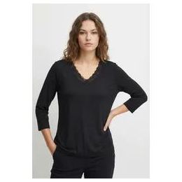 Langarmshirt Only CARMAKOMA "CARJULIA LACE V-NECK 3/4 TOP JRS", Damen, Gr. L, schwarz, Jersey, Obermaterial: 65% Polyester, 35% Viskose, unifarben, regular fit normal, V-Ausschnitt, Shirts Langarmshirt