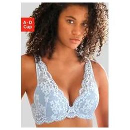 Push-up-BH Petite Fleur, Damen, Gr. 80, Cup A, himmelblau, Spitze, Obermaterial: 60% Polyamid, 35% Polyester, 5% Elasthan, BHs Push-up-BH, mit B&uuml;gel im High-Apex-Design
