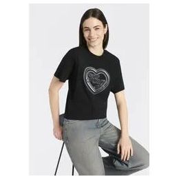 HUGO BOSS T-Shirt HUGO BLUE "Vintage Tee", Damen, Gr. M, schwarz 001, Single Jersey, Obermaterial: 100% Baumwolle, bedruckt, regular fit h&uuml;ftbedeckend, Rundhals, abgesteppte Kante, Shirts T-Shirt, mit Rundhals, bedruckt