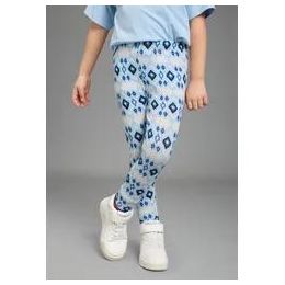 Leggings Kangaroos "Kangaroos 2er Pack Leggings f&uuml;r kleine M&auml;dchen", M&auml;dchen, Gr. 92/98, N-Gr, hellblau gemustert, Jersey, Obermaterial: 95% Viskose, 5% Elasthan, bedruckt, ethno, eng lang, Hosen Leggings, schmale Passform, normale Leibh&ouml;he, mit innenliegendem Gummizug