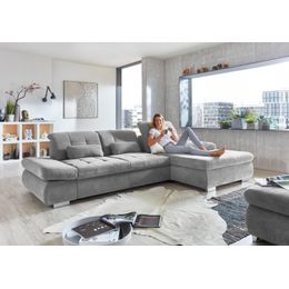 Ecksofa DIE PLANBAR "MP-IN17004 L-Form, Breite 331 cm, wahlweise mit Funtkionen", silber, B:331cm H:84cm T:124cm, 100% Polyester, Sofas, Ecksofa, Kaltschaum-Polsterung, inkl. Sitztiefenverstellung