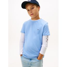 T-Shirt Tommy Hilfiger "ESSENTIAL COTTON TEE S/S", Jungen, Gr. 86, blau (cloudy blau), Single Jersey, Obermaterial: 100% Baumwolle, unifarben, regular fit, Rundhals, abgesteppt, Shirts T-Shirt, mit Logostickerei
