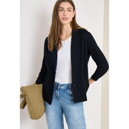 Sweatblazer Cecil, Damen, Gr. L (42), universal blau, Web, Obermaterial: 66% Viskose, 30% Polyester, 4% Elasthan, unifarben, l&auml;ssig geschnitten h&uuml;ftbedeckend, tiefer V-Ausschnitt, Blazer Sweatblazer, mit Knopfverschluss und Viskose