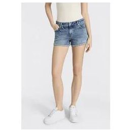 HUGO BOSS Jeansshorts HUGO BLUE "Galimon", Damen, Gr. 29, N-Gr, medium blau 428, Denim/Jeans, Obermaterial: 100% Baumwolle, Destroyed-Effekte, unifarben, kurz, Jeans Jeansshorts, Mid Rise, geschnittener Saum