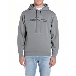 Hoodie Replay, Damen, Gr. L, grau military, Sweatware, Obermaterial: 100% Baumwolle, bestickt, unifarben, regular fit normal, Rippb&uuml;ndchen, Sweatshirts Hoodie, mit gesticktem Schriftzug auf der Vorderseite