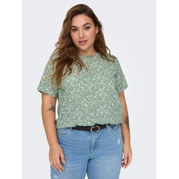 Shirtbluse Only CARMAKOMA "CARVICA SS TOP WVN NOOS", Damen, Gr. 44, lilypad aop:emma mono flower, Web, Obermaterial: 97% Polyester, 3% Elasthan, bedruckt, regular fit normal, Rundhals, Blusen Shirtbluse, Materialmix, regular fit