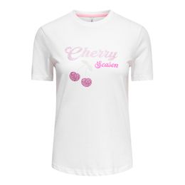 Kurzarmshirt Only "ONLNIKITA REG S/S TOP BOX JRS", Damen, Gr. S, hellwei&szlig; print:cherry season, Jersey, Obermaterial: 100% Baumwolle, bedruckt, regular fit normal, Rundhals, Shirts Kurzarmshirt, Baumwolle, regular fit, Rundhals, Regular Waist