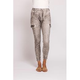 Cargohose Zhrill "ZHDAISEY Leoprint", Damen, Gr. S, N-Gr, grau leoprint, Web, Obermaterial: 67% Baumwolle, 30% Lyocell, 3% Elasthan, slim fit 7/8-L&auml;nge, Hosen Cargohose, mit Leo-Print und Stretch