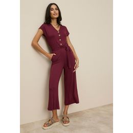Culotte-Overall Tamaris, Damen, Gr. 40, N-Gr, bordeaux, Jersey, Obermaterial: 95% Viskose, 5% Elasthan, unifarben, figurumspielend ca. Mitte Wade, V-Ausschnitt, Overalls Culotte-Overall, mit Knopfleiste