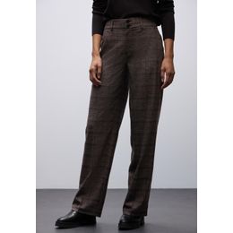 Stoffhose Street One, Damen, Gr. 40, L&auml;nge 32, schwarzest braun, Web, Obermaterial: 62% Polyester, 33% Viskose, 5% Elasthan, gemustert, regular fit lang, Hosen Stoffhose, mit Karo Muster