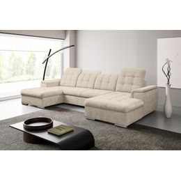 Wohnlandschaft WERK2 "Napoli", beige, B:330cm H:106cm T:174cm, 100% Polyester, Sofas, Wohnlandschaft, verstellbare Kopfteile, mit Schlaffunktion und Bettkasten